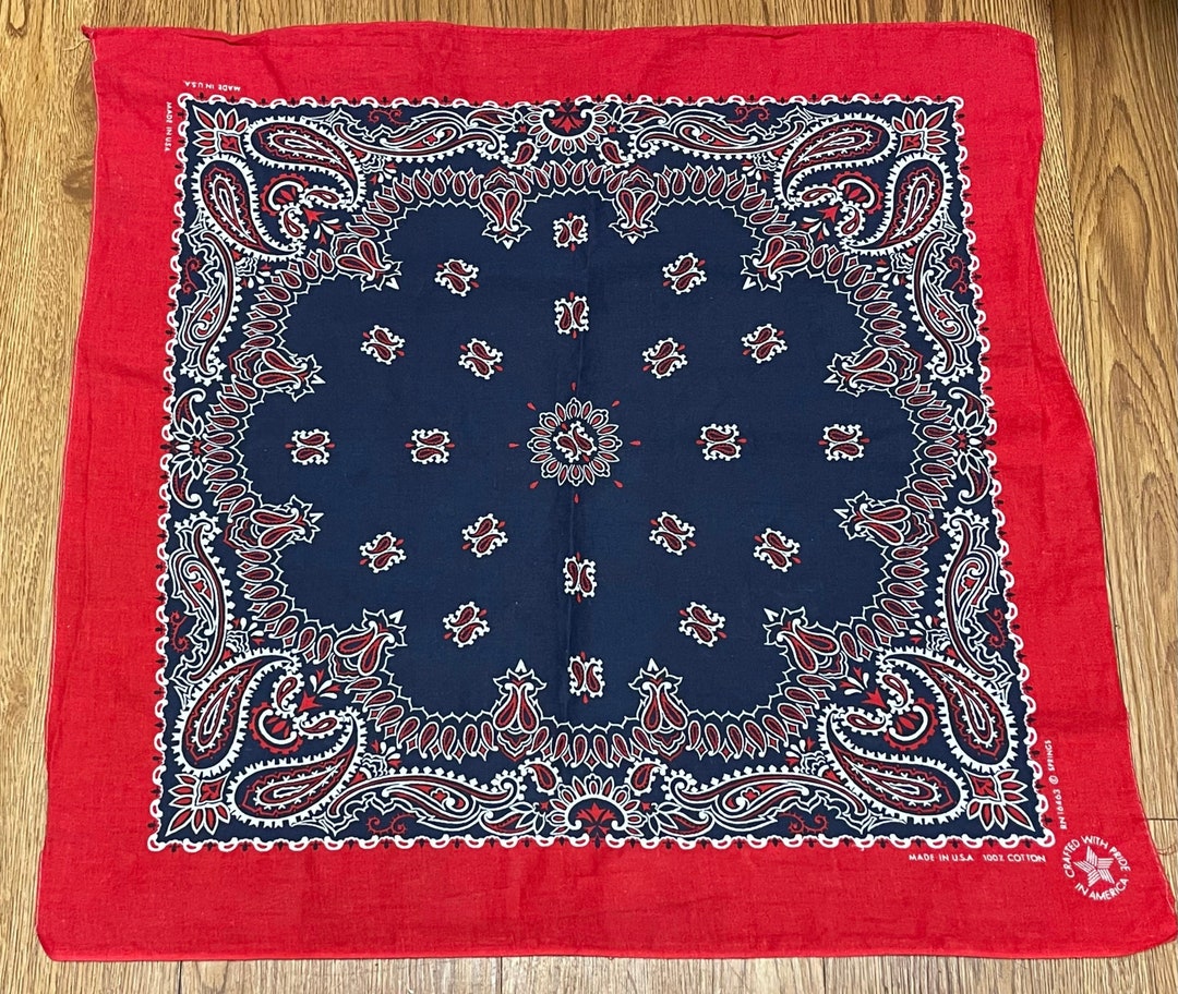 Vintage Red White and Blue Tri-color Paisley Cotton Bandana Made in USA ...
