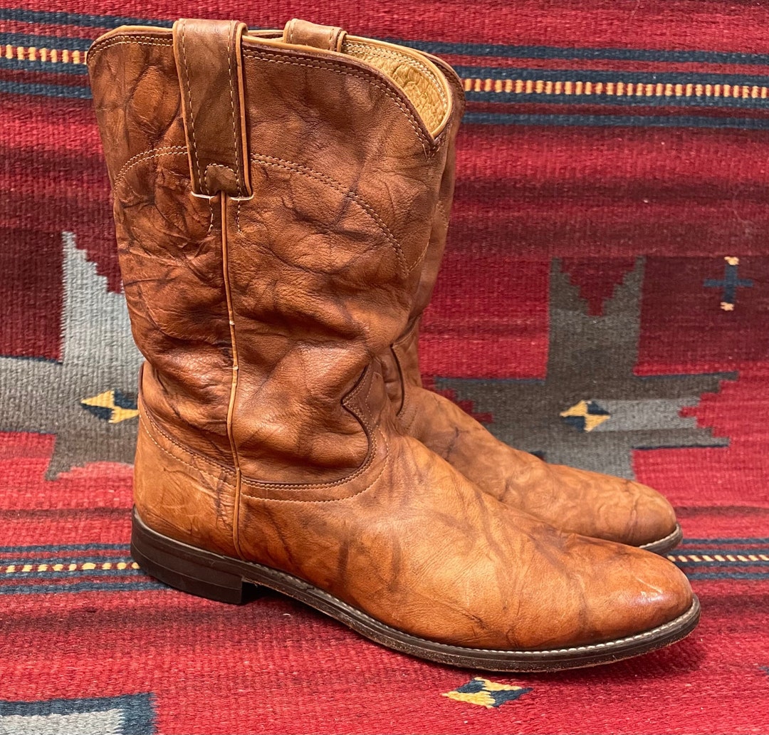 Men's Vintage Justin Distressed Marble Leather Western Cowboy Roper ...