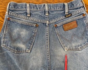 Broken-in Vintage Faded Made in USA Wrangler Patch Denim Broken-in Vintage Faded Made in USA Wrangler Patch Denim