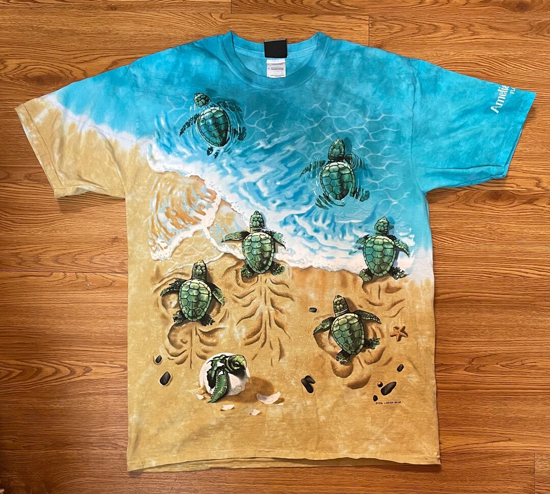 Vintage 1990s Liquid Blue Sea Turtles Allover Print T-shirt Men's Size ...