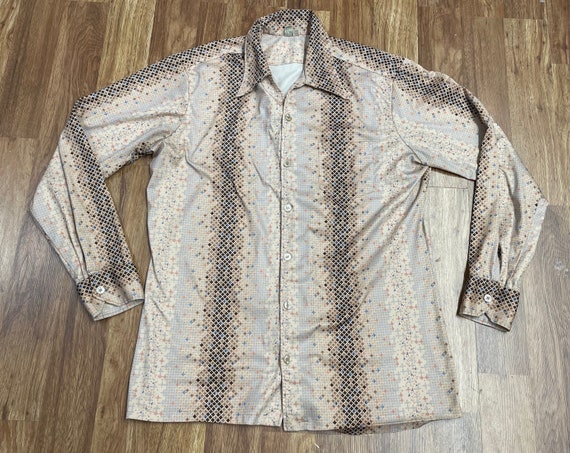 1970’s Patterned Polyester Disco Shirt Mens Xl Tall M… - Gem