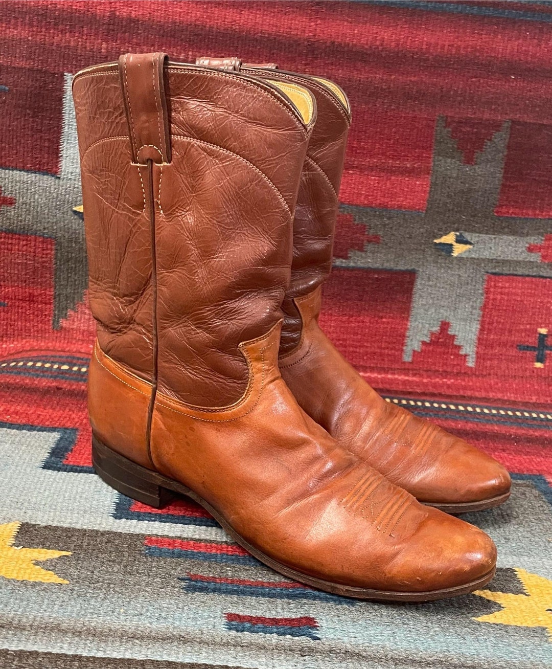 Men's Vintage Justin Broken-in / Distressed 2-tone Tobacco Brown ...