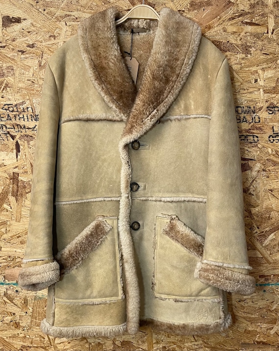 1970s Mens Vintage Suede Shearling Ranch Coat size M - Gem