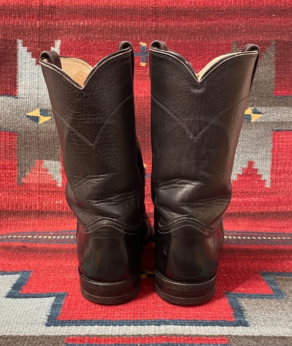 Vintage Justin Mens Leather BLACK Western Roper Boots… - Gem