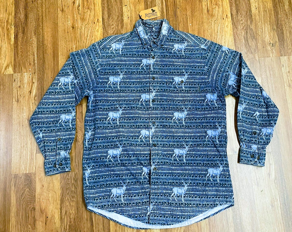 Vintage Woolrich Deer Buck Animal Print Flannel Shirt Mens Size L ...