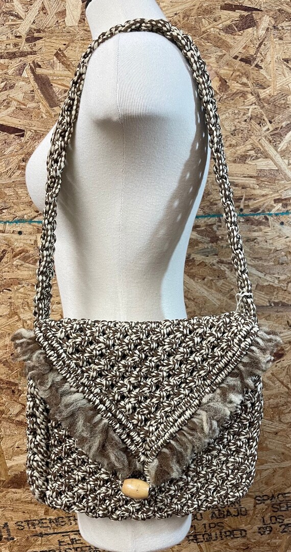 1970's Boho Vintage Crocheted Macrame Purse Handbag S… - Gem