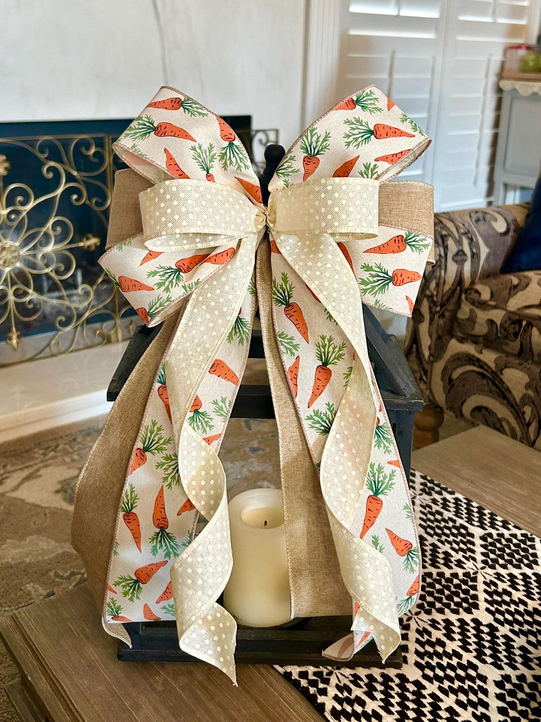 Easter Lantern Bow Easter Wreath Bow Easter Spring Decor Bow Carrot Bow Spring Lantern Bow ...