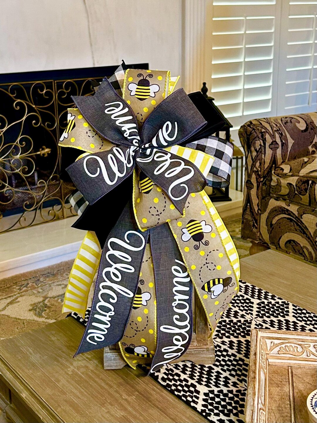 Bee Welcome Lantern Bow Bee Wreath Bow Bee Decor Bow Spring Summer ...
