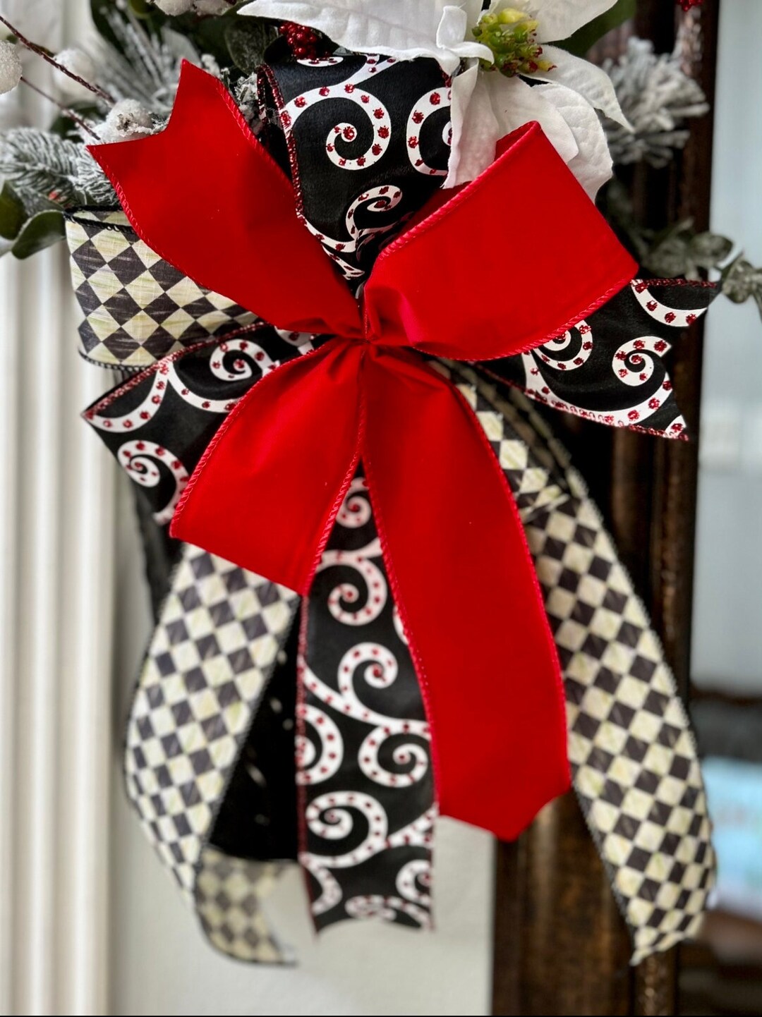 Christmas Lantern Bow Wreath Bow Decor Bow Lantern Swag Mailbox Bow ...
