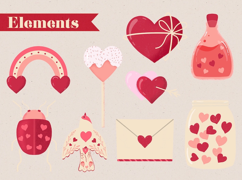 Valentine's Day Clipart: 25 Hand-drawn PNG Elements (300 DPI) - Etsy