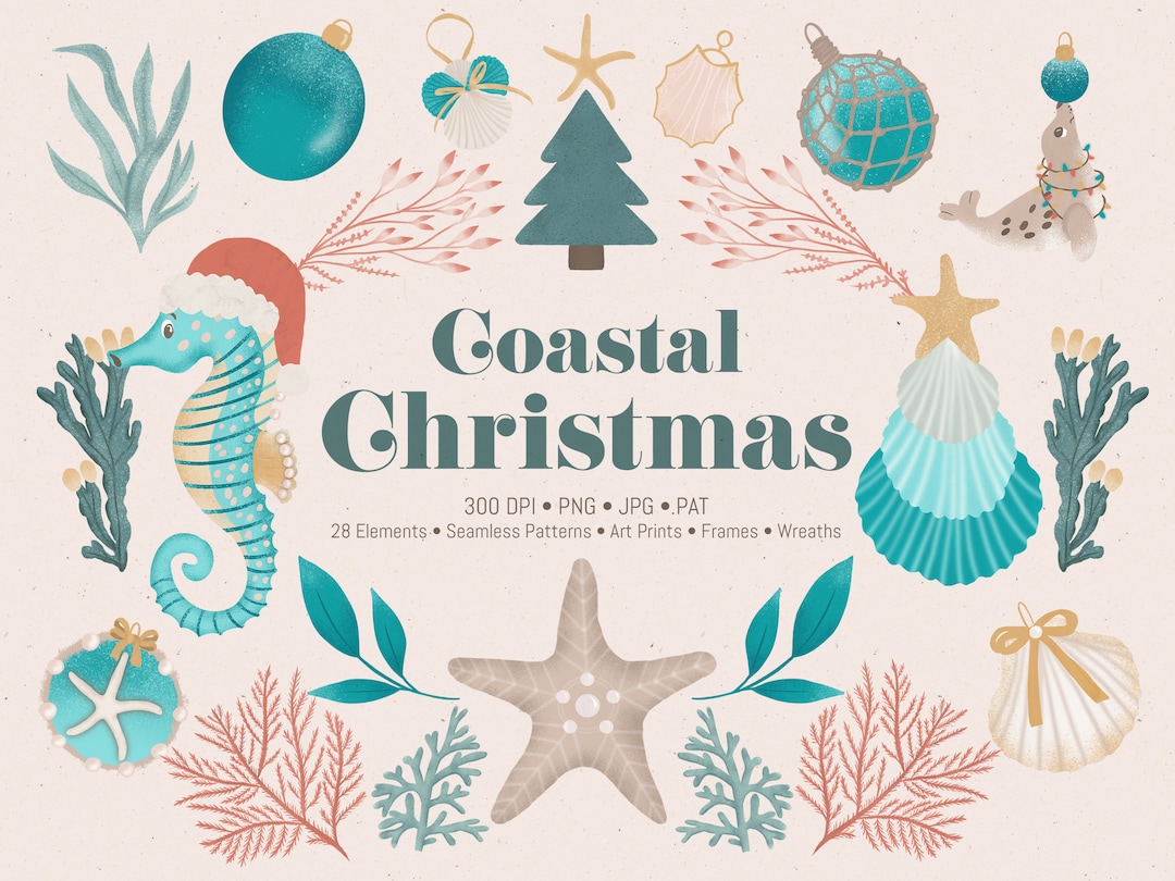 Beach Christmas Clipart: Coastal Holiday PNG Graphics - Etsy