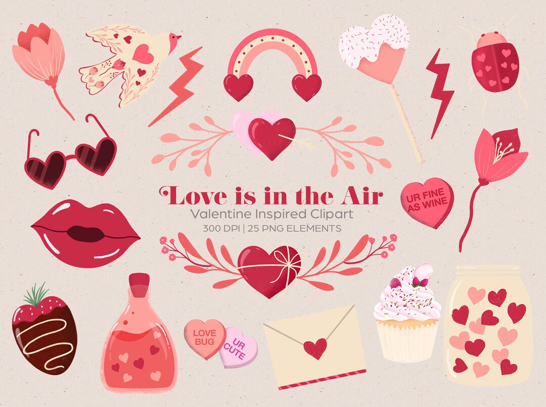 Valentine's Day Clipart: 25 Hand-drawn PNG Elements (300 DPI) - Etsy