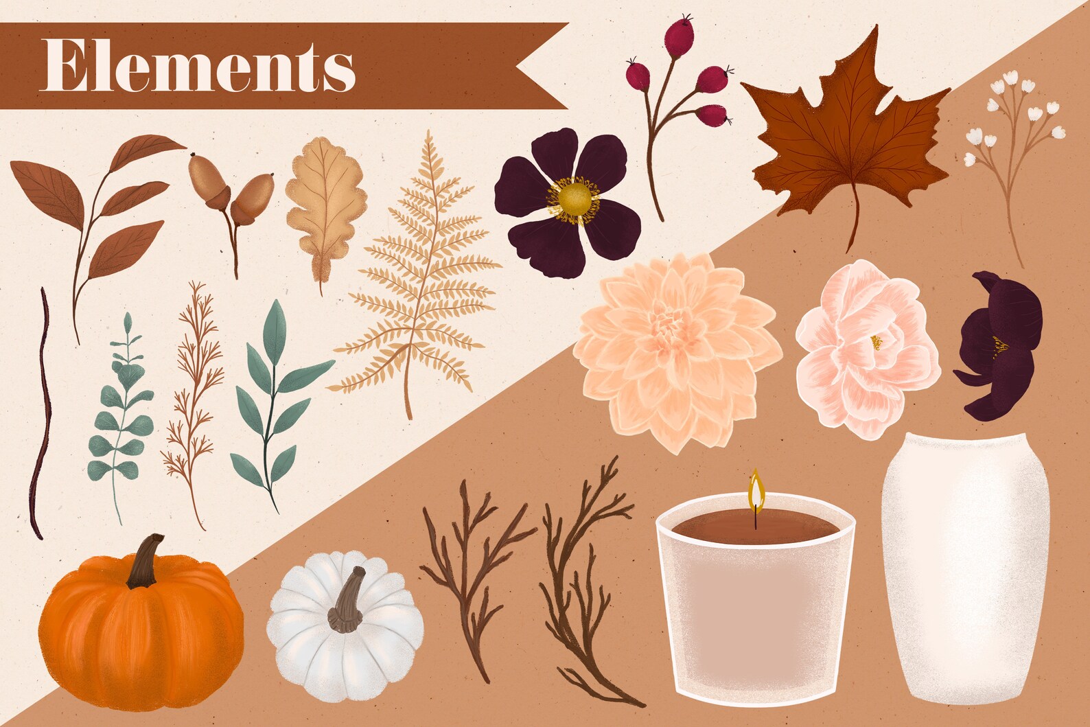 Autumn Floral Clipart: Hand-painted Fall PNG Graphics (digital Download ...