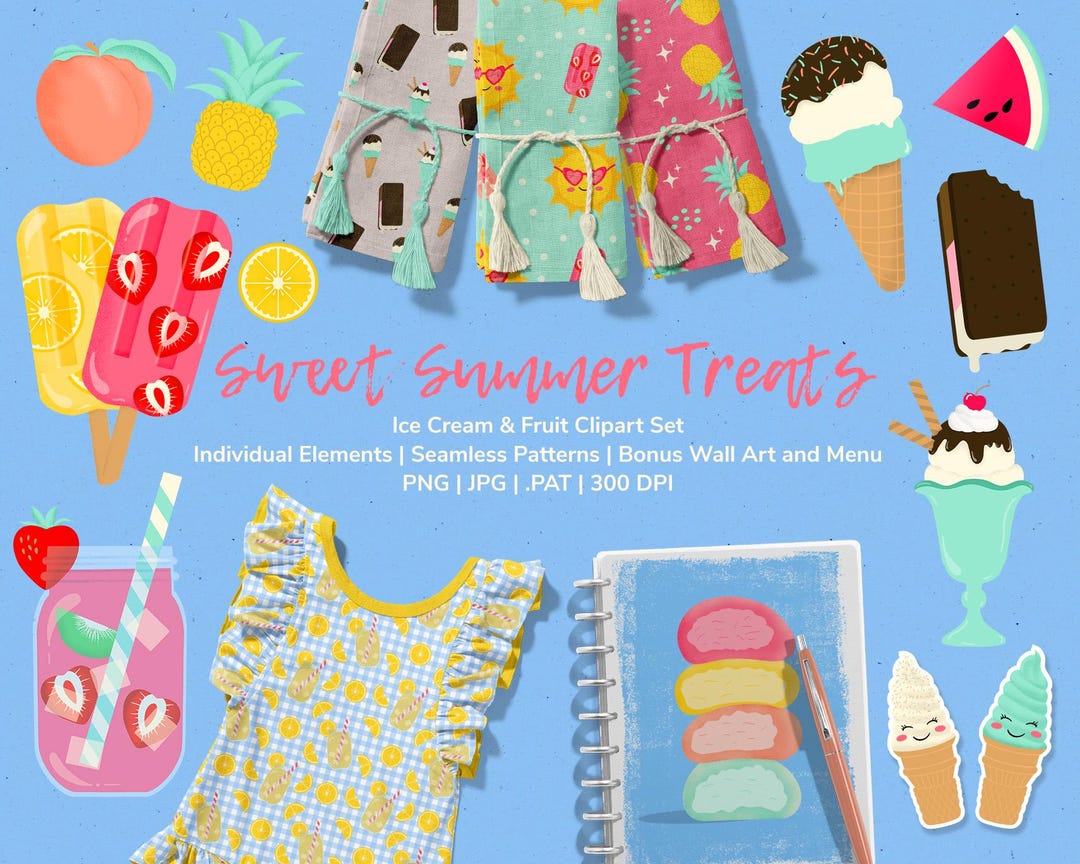 Sweet Summer Treats Clipart Ice Cream Fruit Stickers Fresh Fruit ...