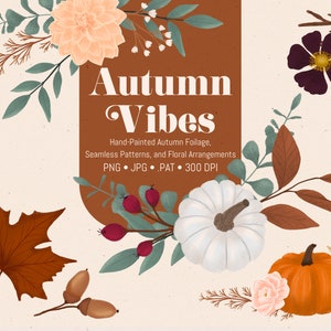 Autumn Floral Clipart: Hand-painted Fall PNG Graphics (digital Download ...