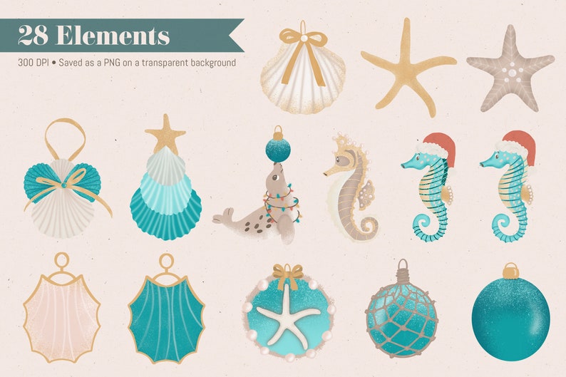 Beach Christmas Clipart: Coastal Holiday PNG Graphics - Etsy