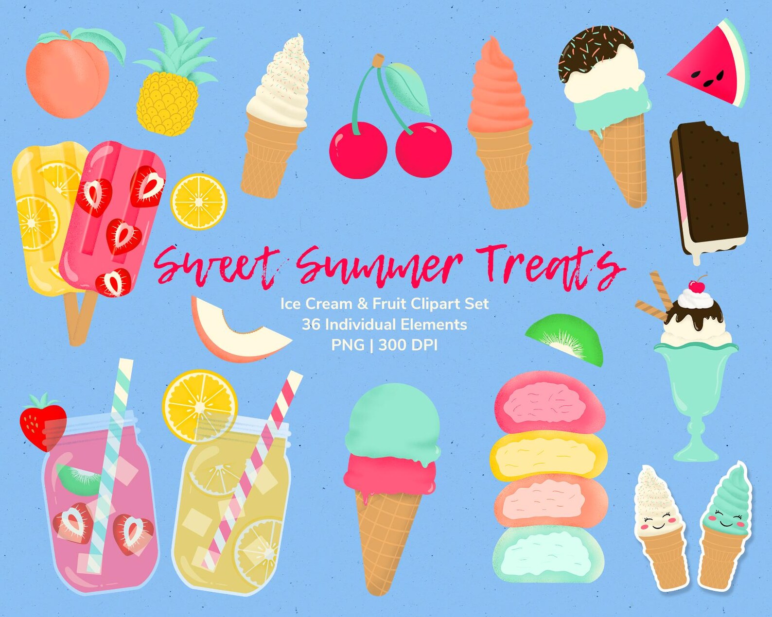 Sweet Summer Treats Clipart – Ice Cream, Fruit, Lemonade PNG - Etsy