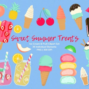 Sweet Summer Treats Clipart – Ice Cream, Fruit, Lemonade PNG - Etsy