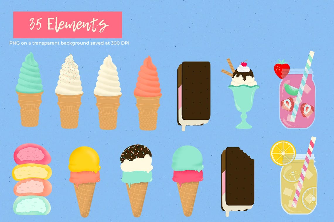 Sweet Summer Treats Clipart – Ice Cream, Fruit, Lemonade PNG - Etsy