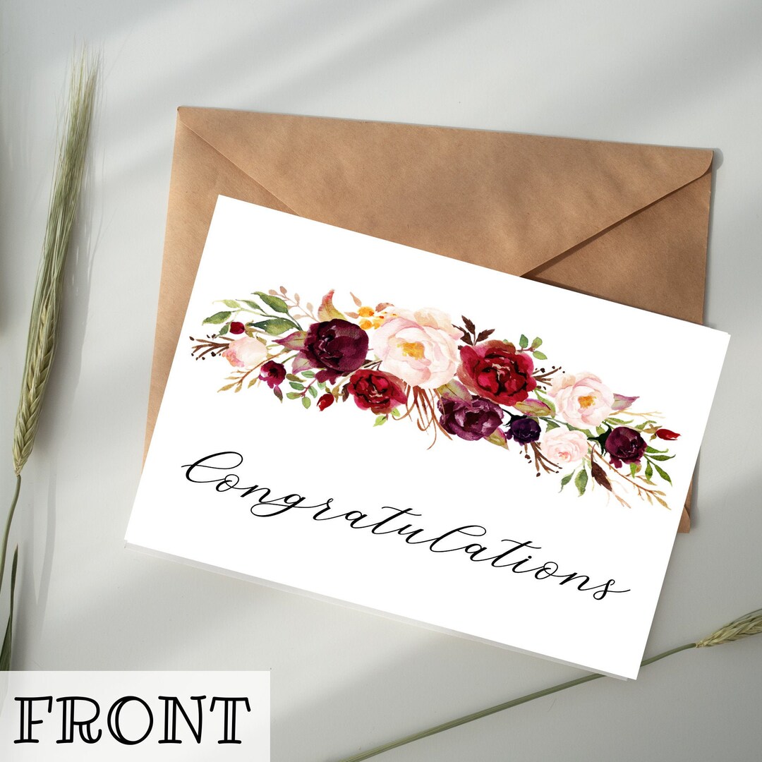 Congratulations Card DIGITAL DOWNLOAD Printable - Burgundy Floral ...