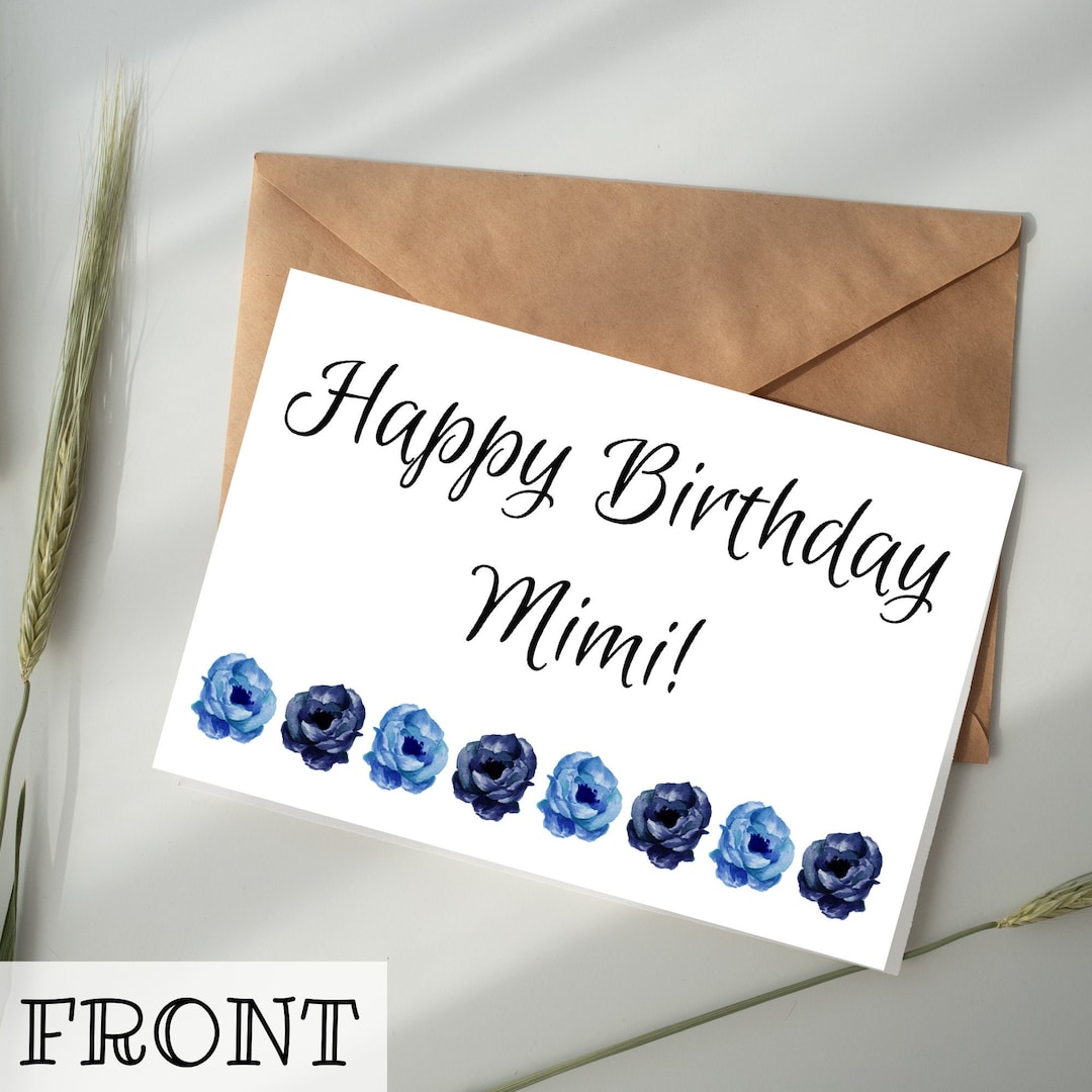 Happy Birthday Mimi Card | Printable, Blue Watercolor Floral - Etsy