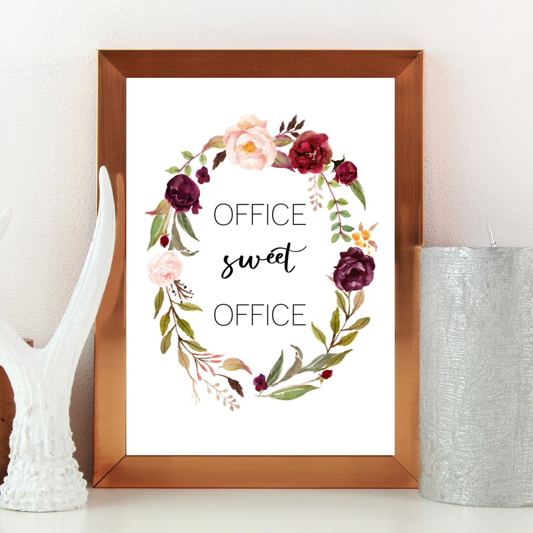 Office Sweet Office Sign | Printable, Butgundy Watercolor Floral ...