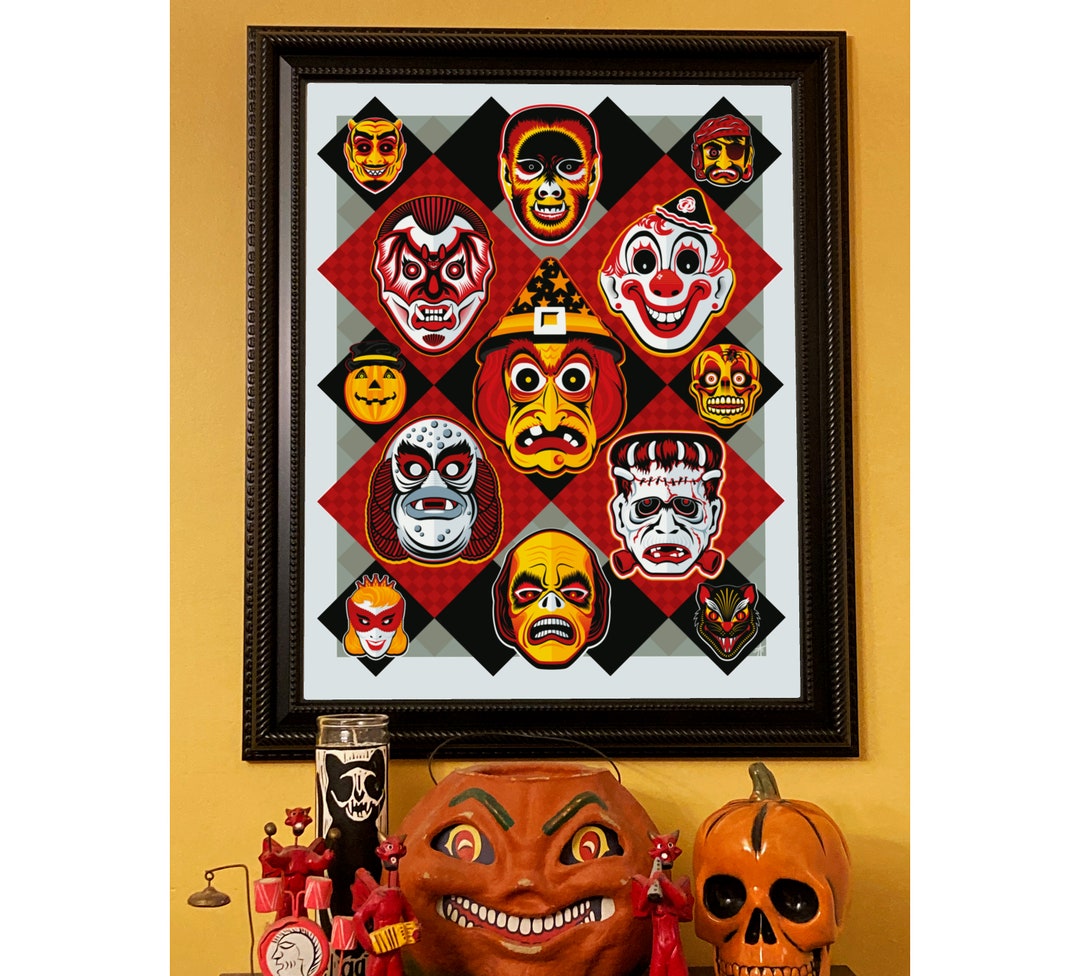 Retro Halloween Mask Limited Edition Lithograph - Etsy