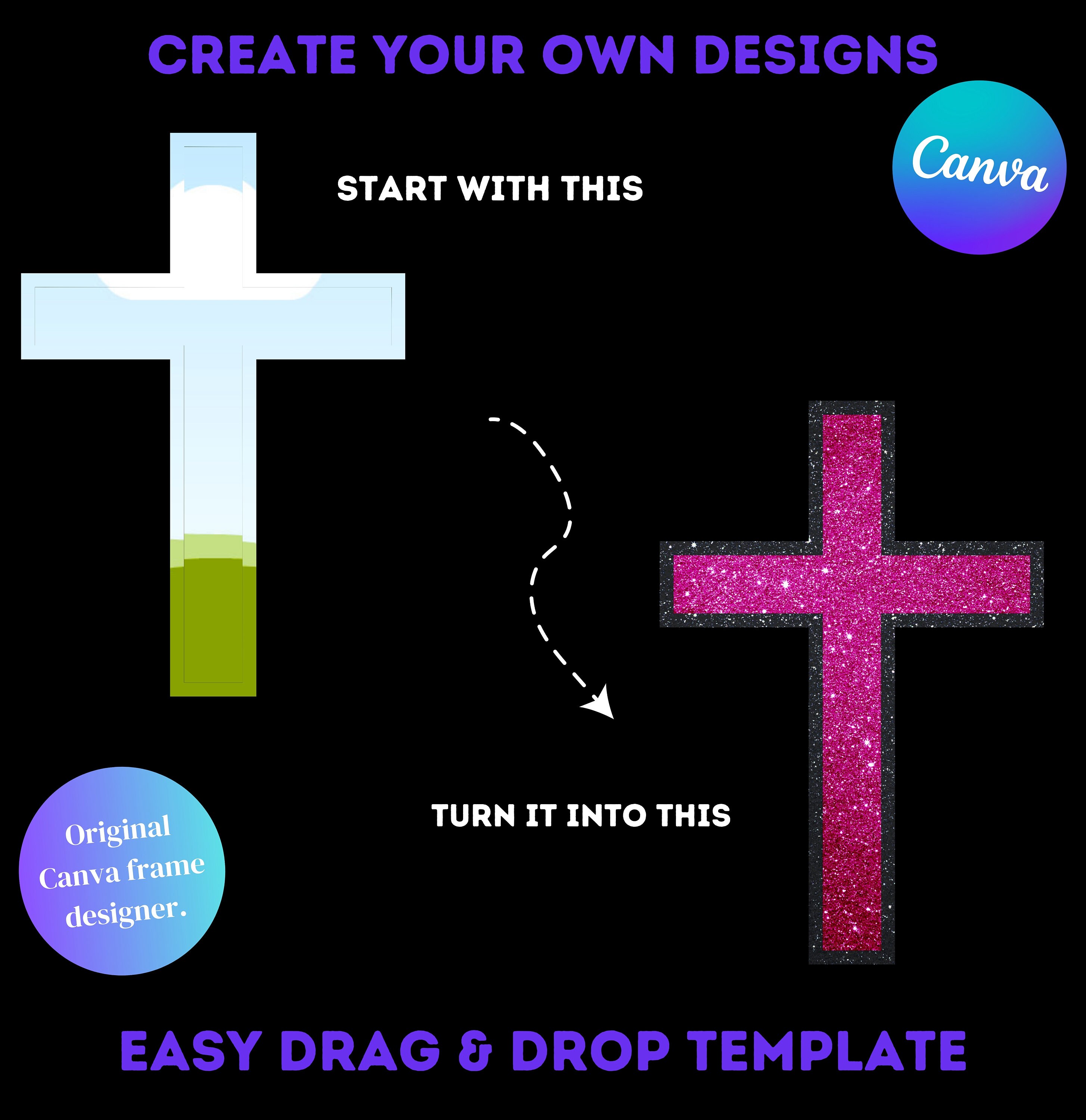 DIY Custom Cross Design, CANVA Frames Template Designs, Easy Drag ...