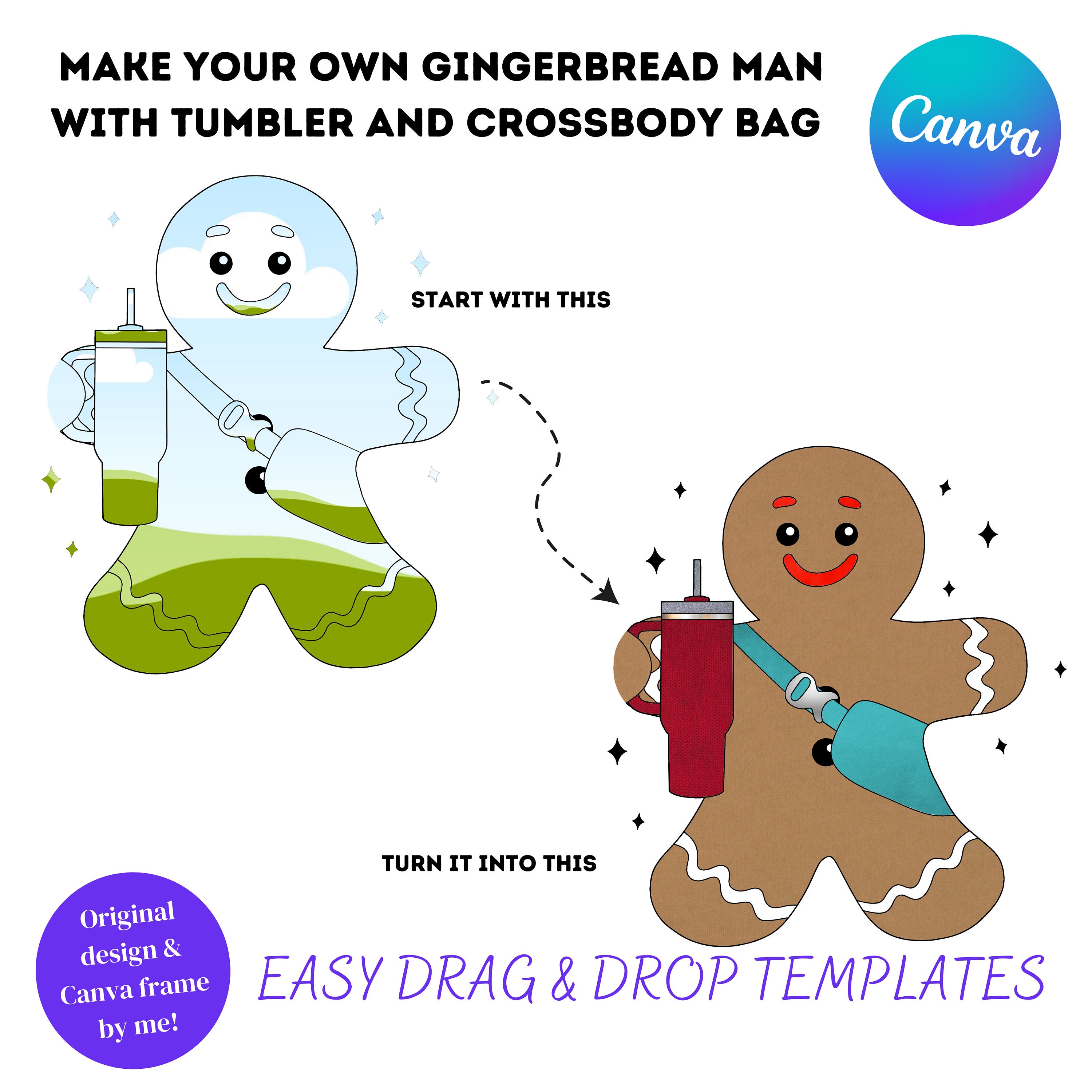 DIY Custom Gingerbread Man, CANVA Frames Template Designs, Easy Drag ...