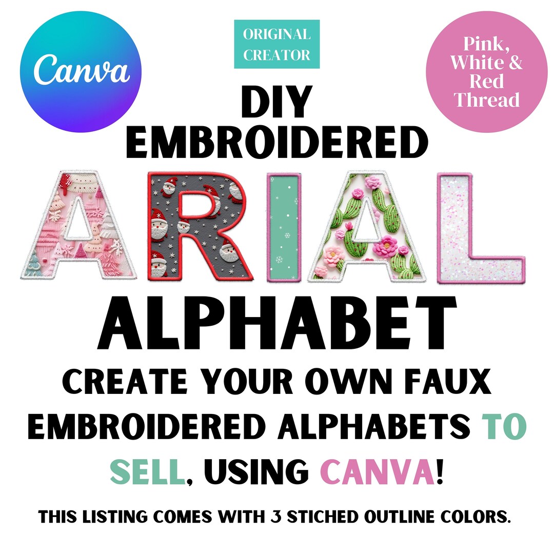 Canva Faux Embroidered Alphabet Set, Faux Embroidery Alphabet ...