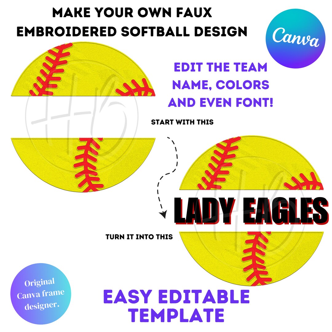 DIY Custom Faux Embroidered School Mascot Softball PNG, CANVA Template ...