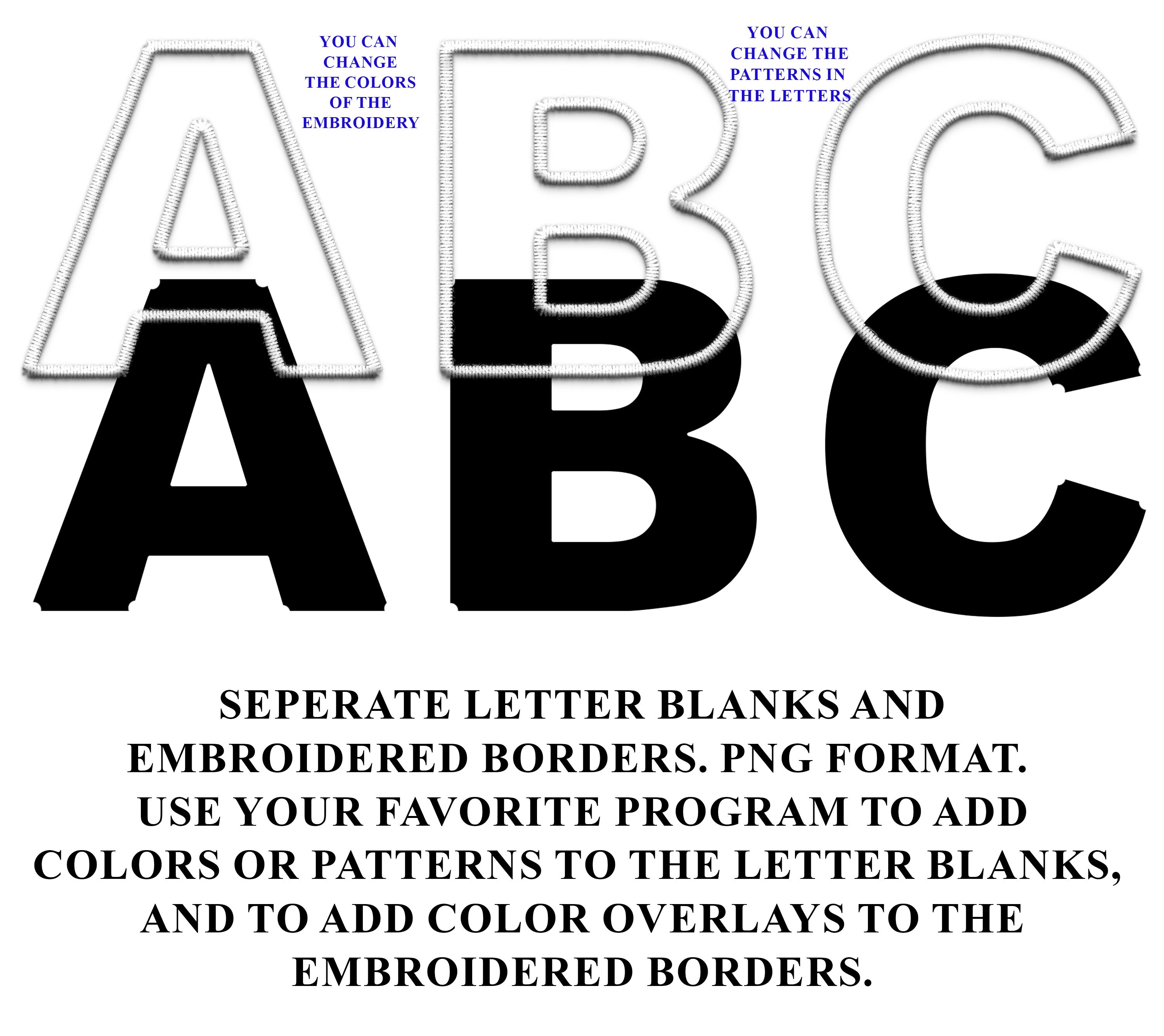 Embroidered Alpha PNG, Fill Your Own, Faux Embroidered PNG Alphabet Set ...