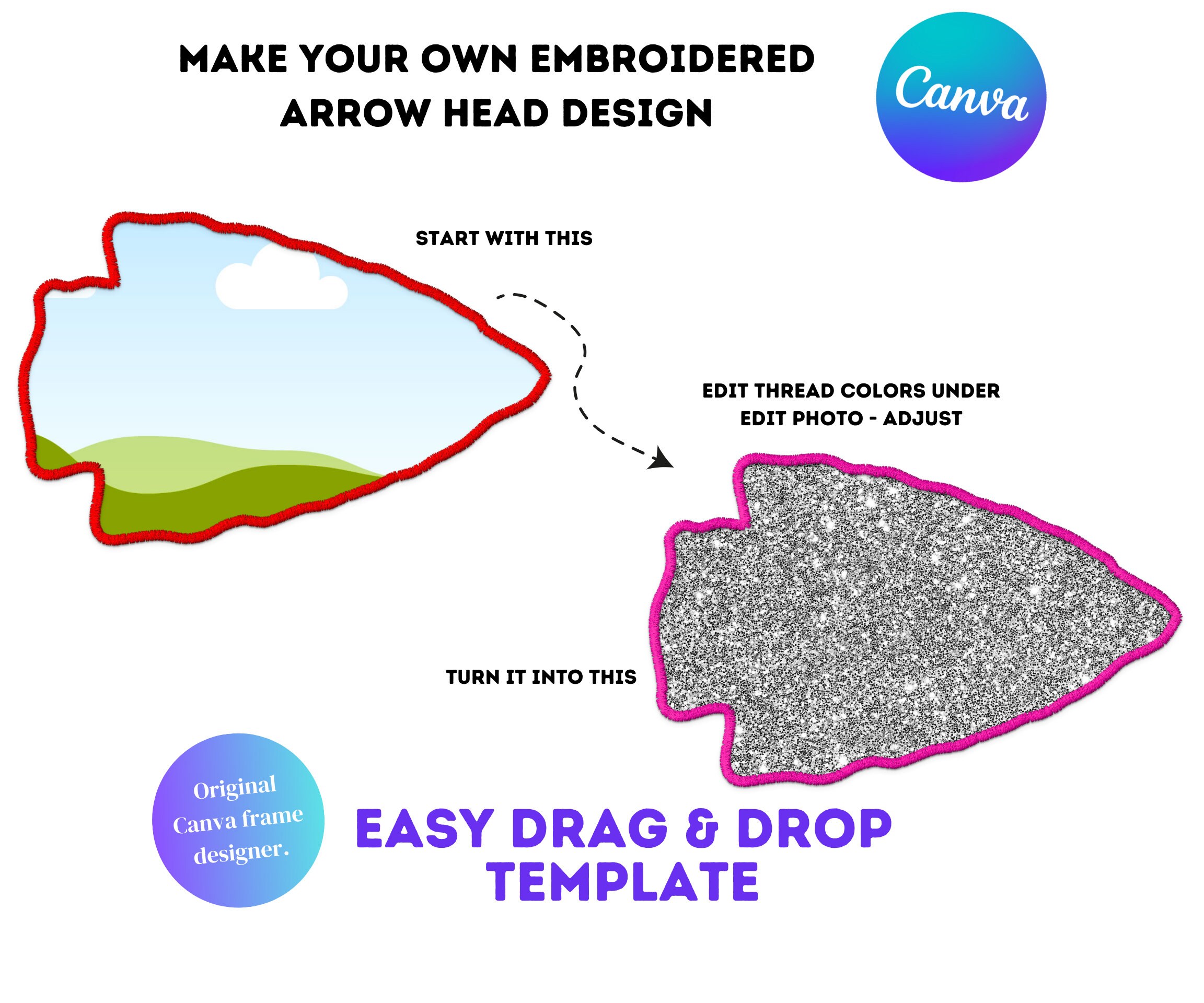 DIY Custom Embroidered Arrowhead Design, CANVA Frames Template Designs ...