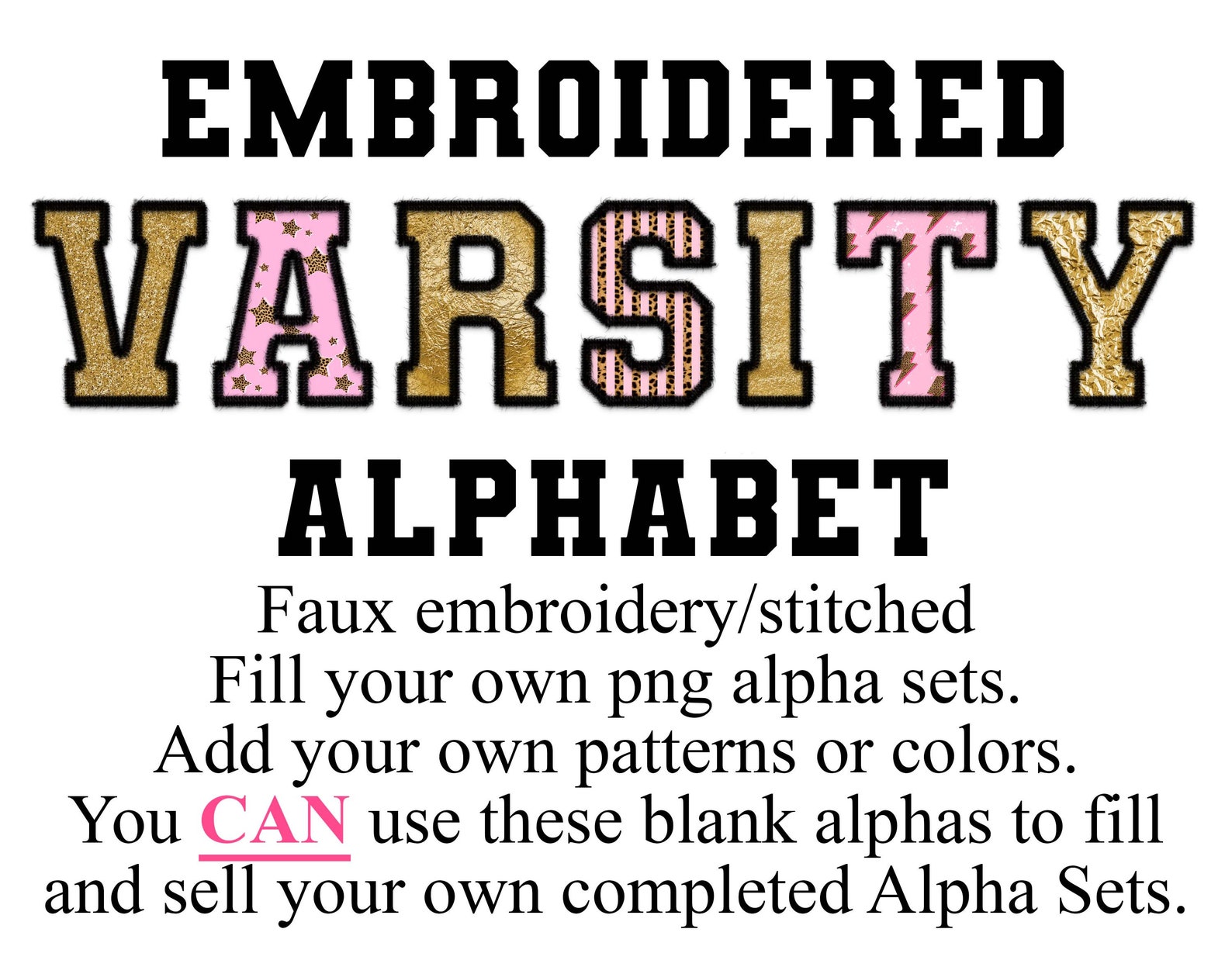 Embroidered Alpha PNG, Fill Your Own, Faux Embroidered PNG Alphabet Set ...