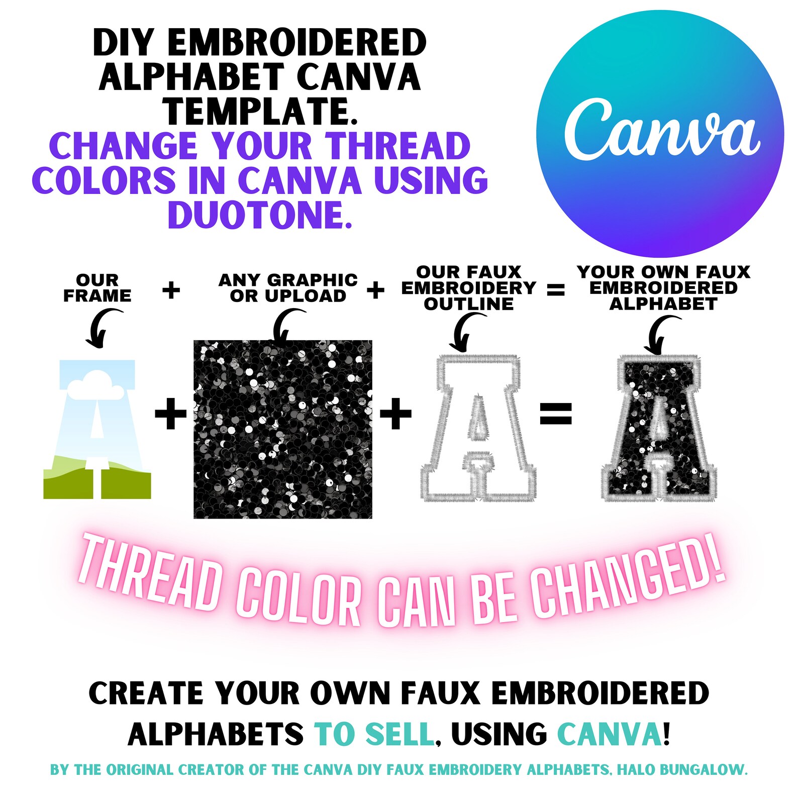 Canva Faux Embroidered Alphabet Set, Faux Embroidery Alphabet ...