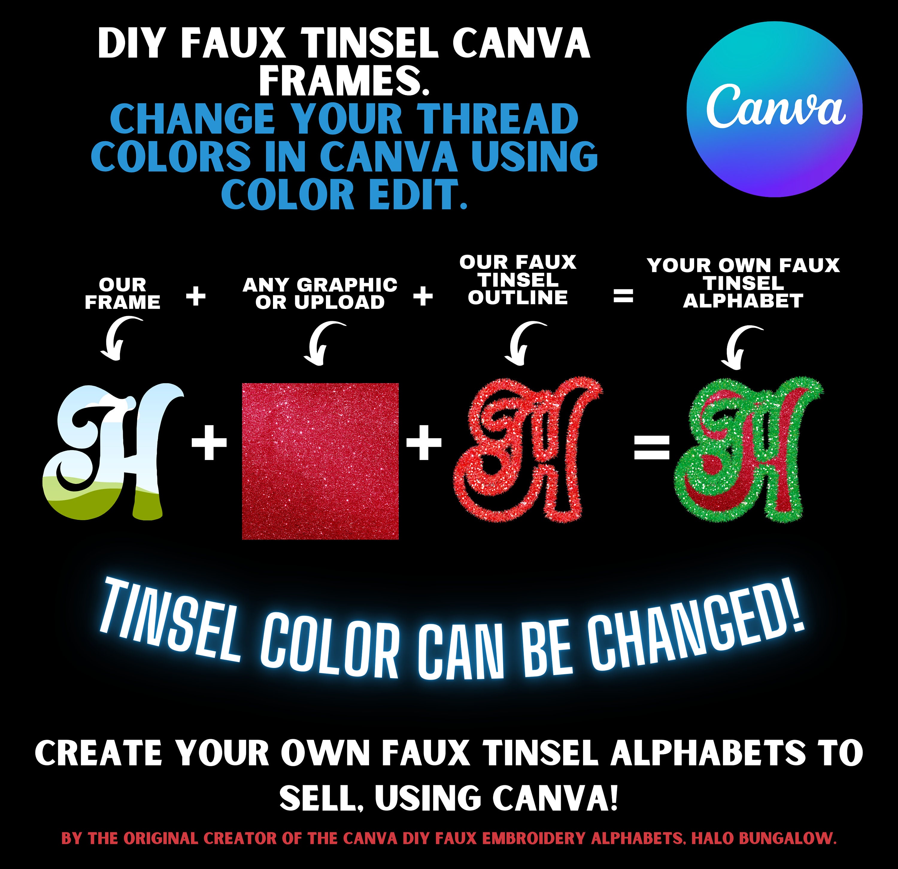 Canva Faux Tinseled Alphabet Set, Faux Tinsel Alphabet, Christmas ...