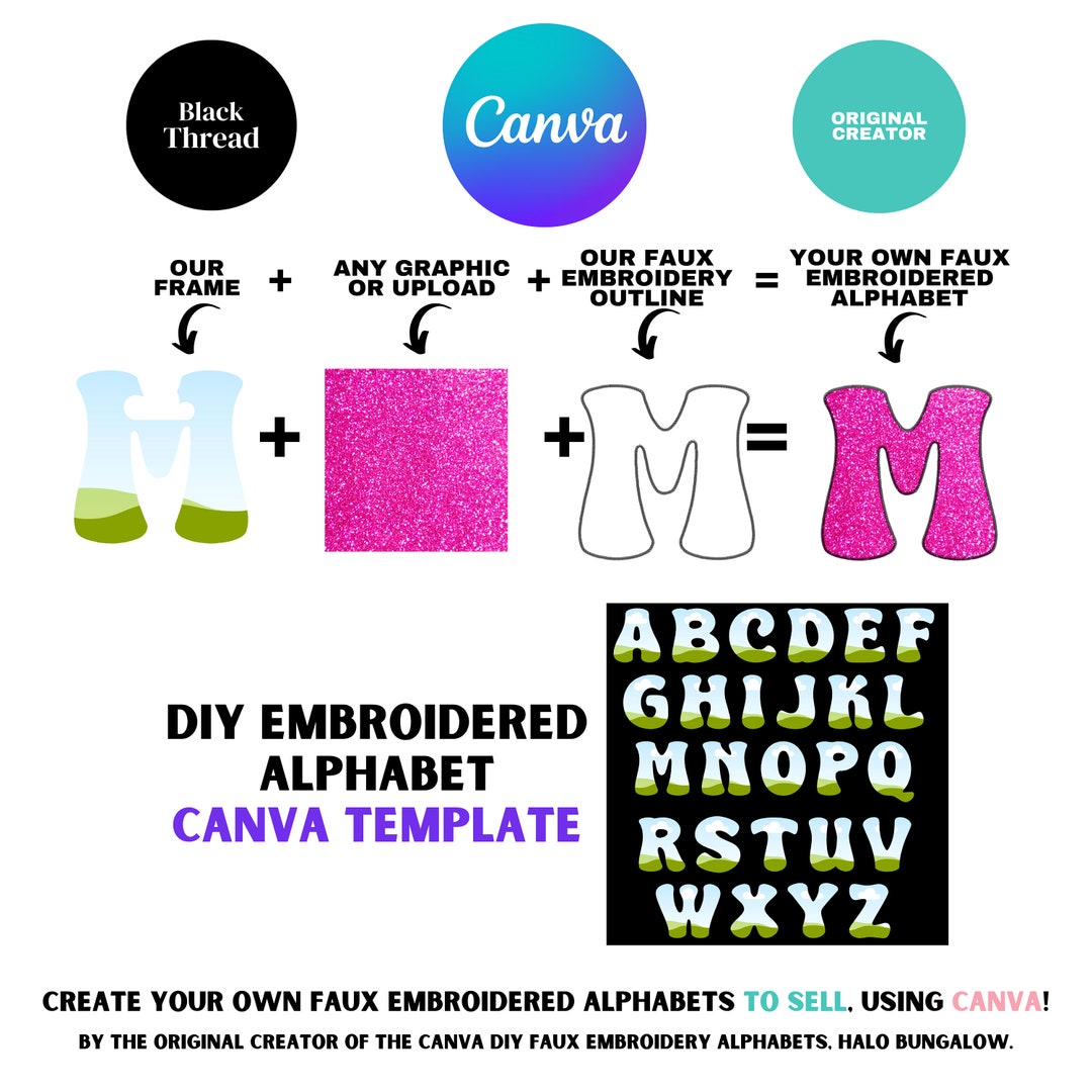 Canva Faux Embroidered Alphabet Set, Faux Embroidery Alphabet ...