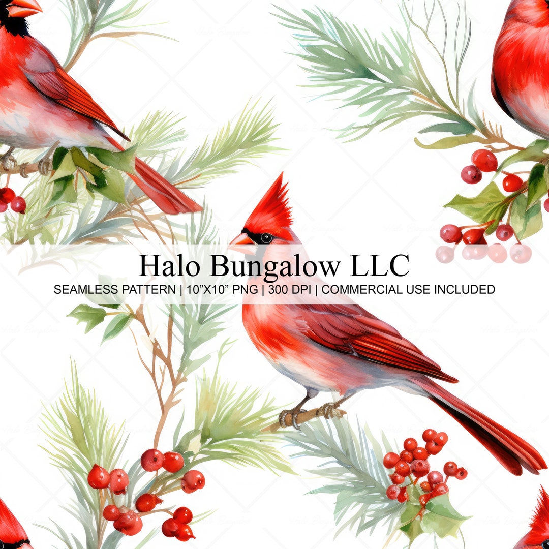 Vintage Watercolor Cardinal Seamless Pattern, Retro Seamless Repeating ...