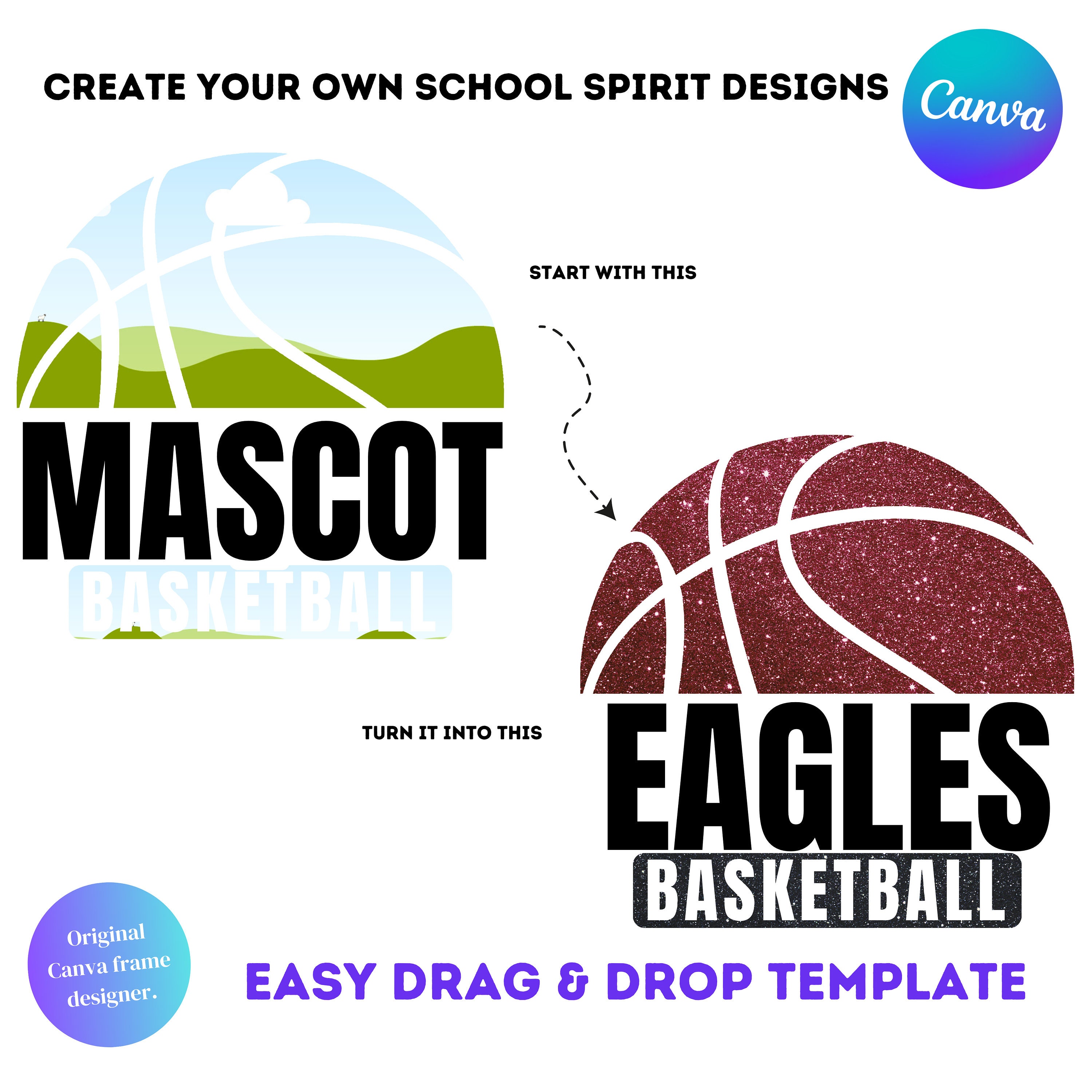 DIY Custom Basketball Mascot Design, CANVA Frames Template Designs ...