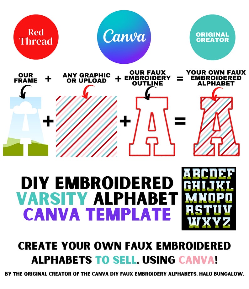 Canva Faux Embroidered Alphabet Set, Faux Embroidery Alphabet ...