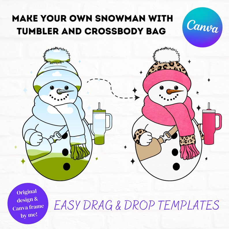 DIY Custom Christmas Snowman, CANVA Frames Template Designs, Easy Drag ...
