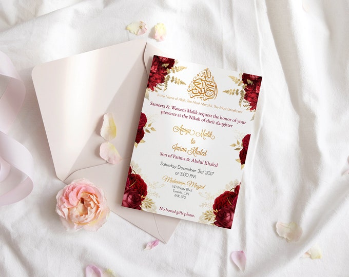 Nikah Wedding Custom Card, Nikkah Mubarak Card, Boho, Simple ...