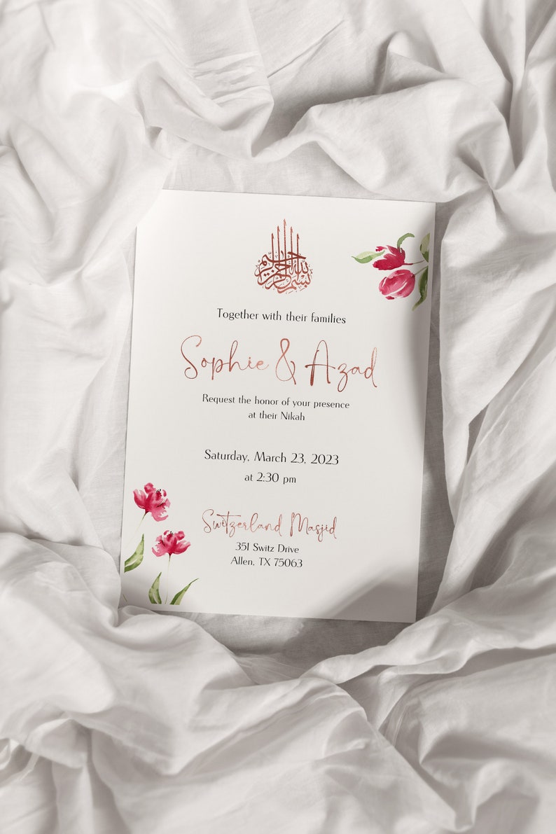 Nikah Wedding Custom Card, Tulips, Elegant, Simple, Invitation, Baraat ...