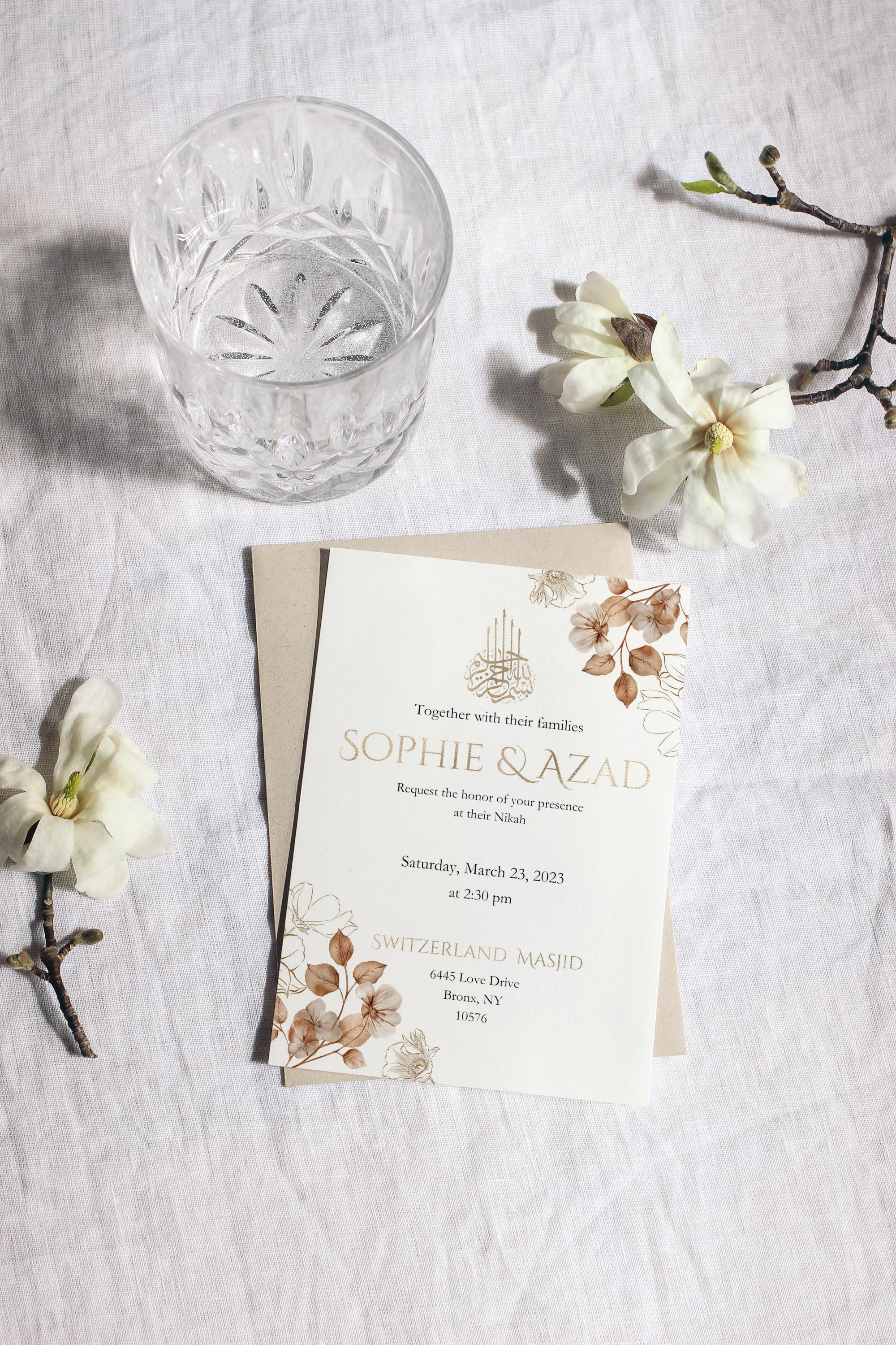 Nikah Wedding Custom Card, Nikkah Mubarak Card, Boho, Simple ...