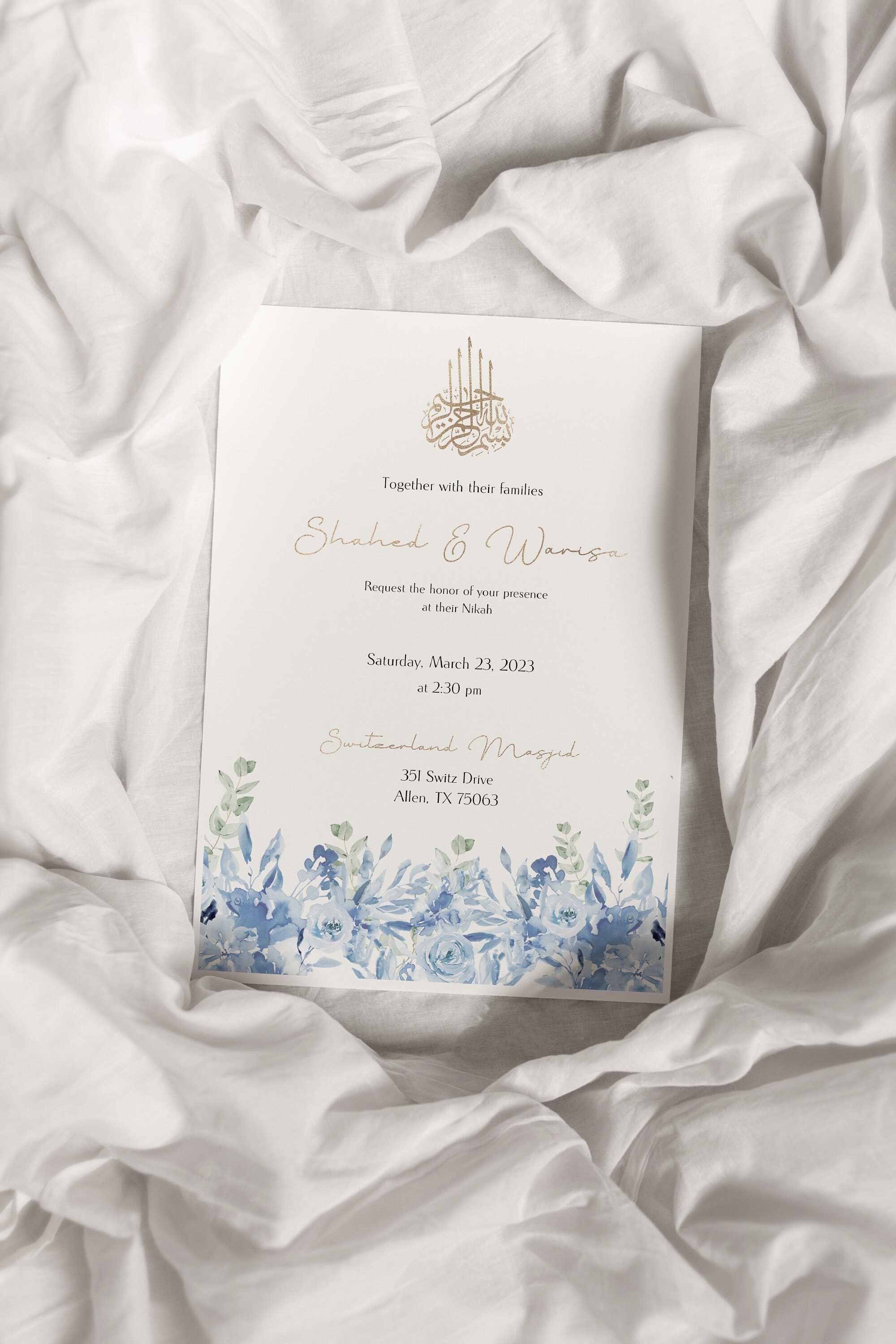 Nikah Wedding Custom Card, Nikkah Mubarak Card, Boho, Simple ...