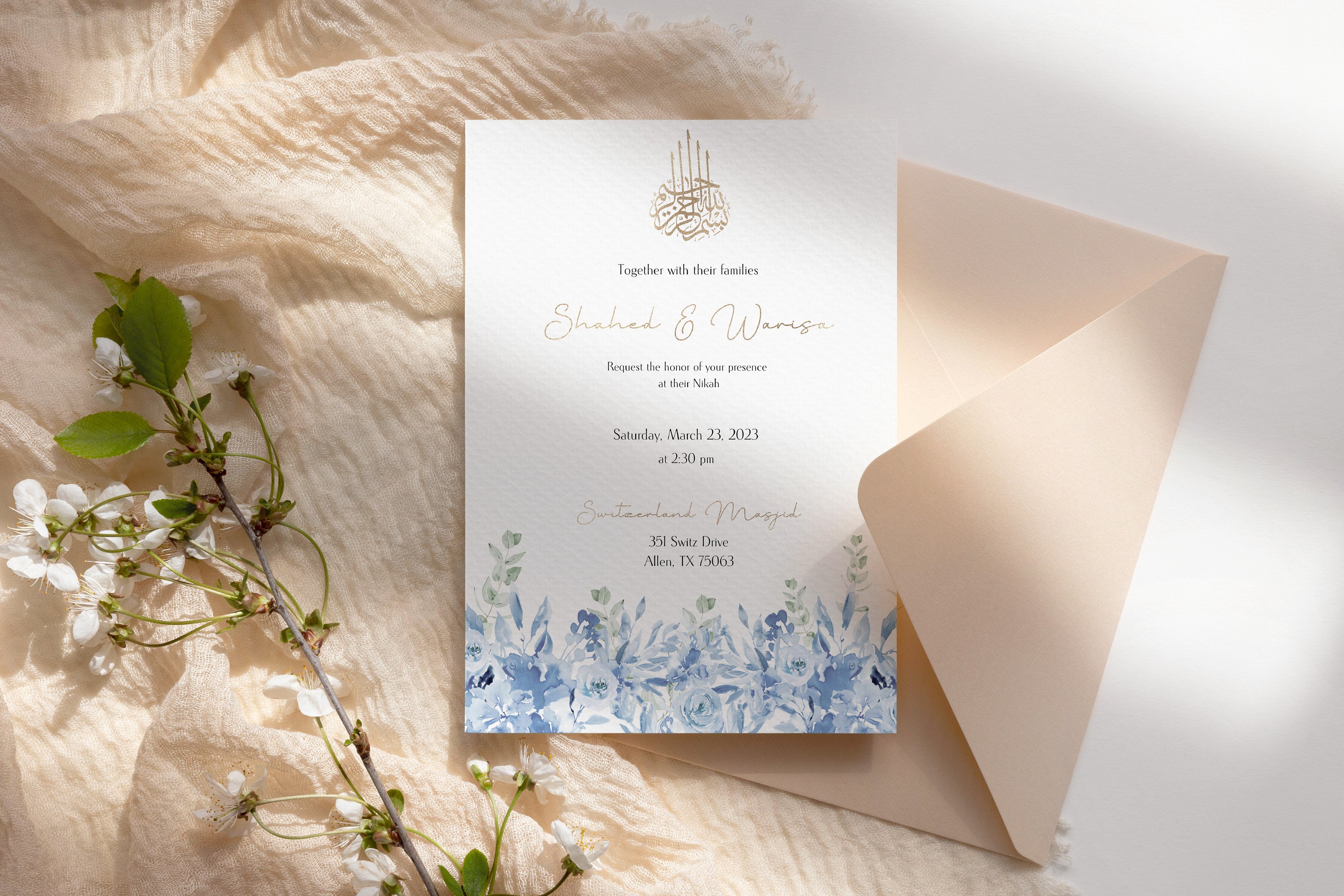 Nikah Wedding Custom Card, Nikkah Mubarak Card, Boho, Simple ...
