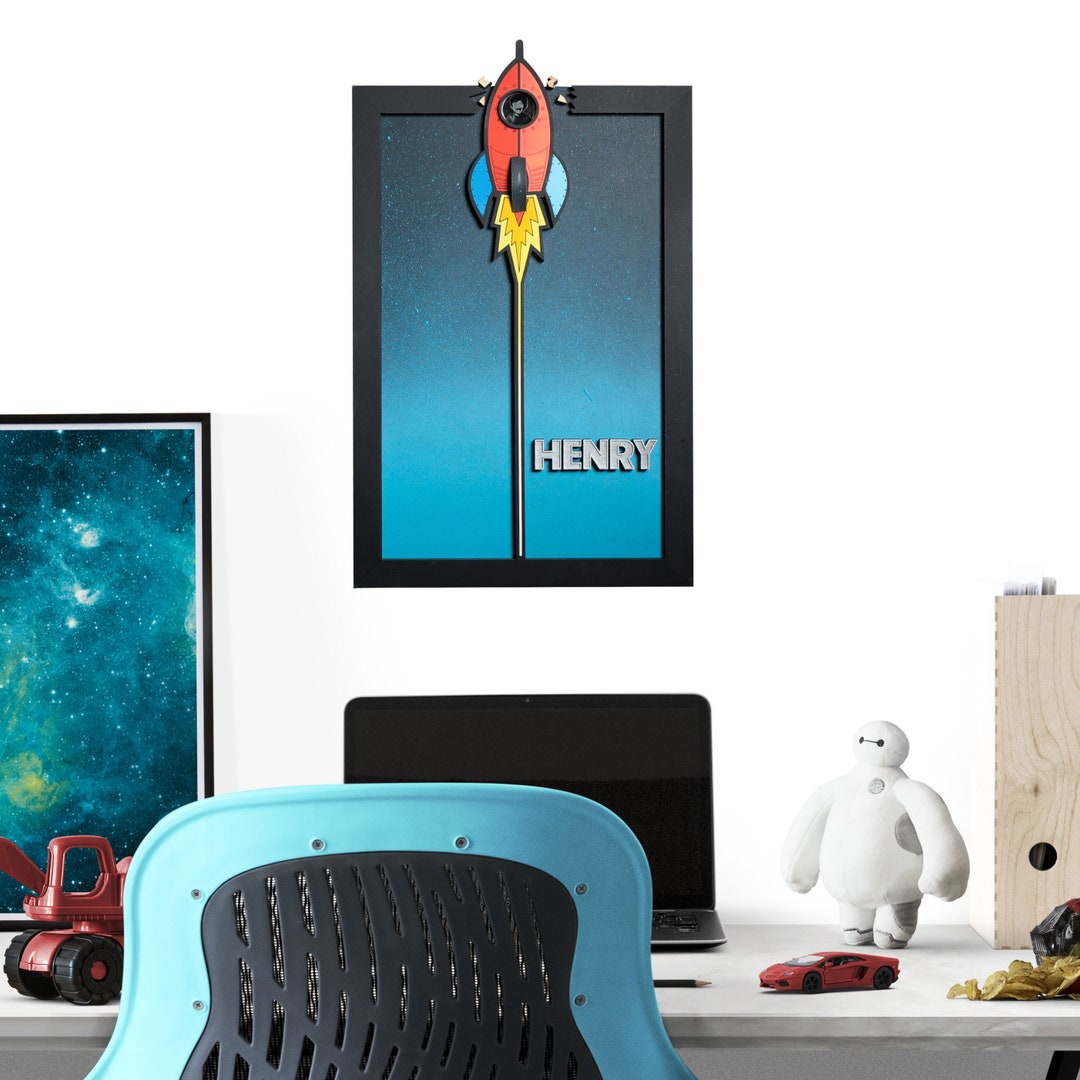 Space-themed Rocketship Wall Art for Boys Room With Personalized Name ...