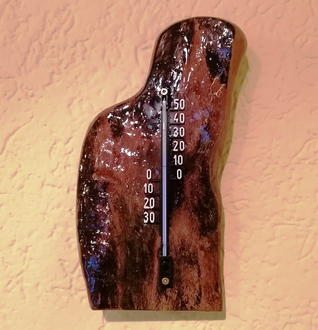 Thermometer, Old Wood, Cast Resin, Room, Balcony, Terrace, Handmade - Etsy
