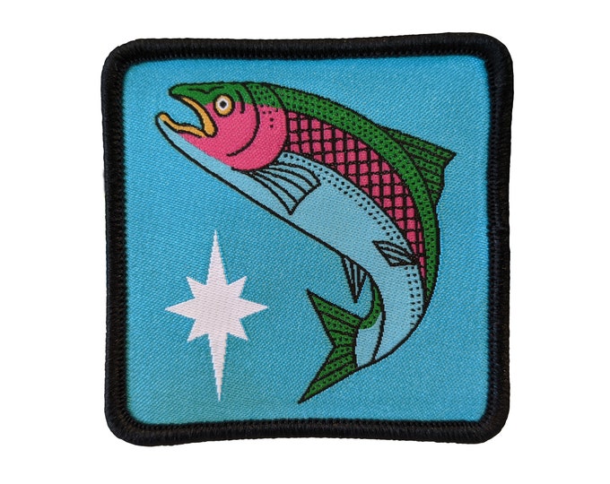 Fish Patch Fly Fishing Salmon Trout Nautical Boat Adventure River Raft ...