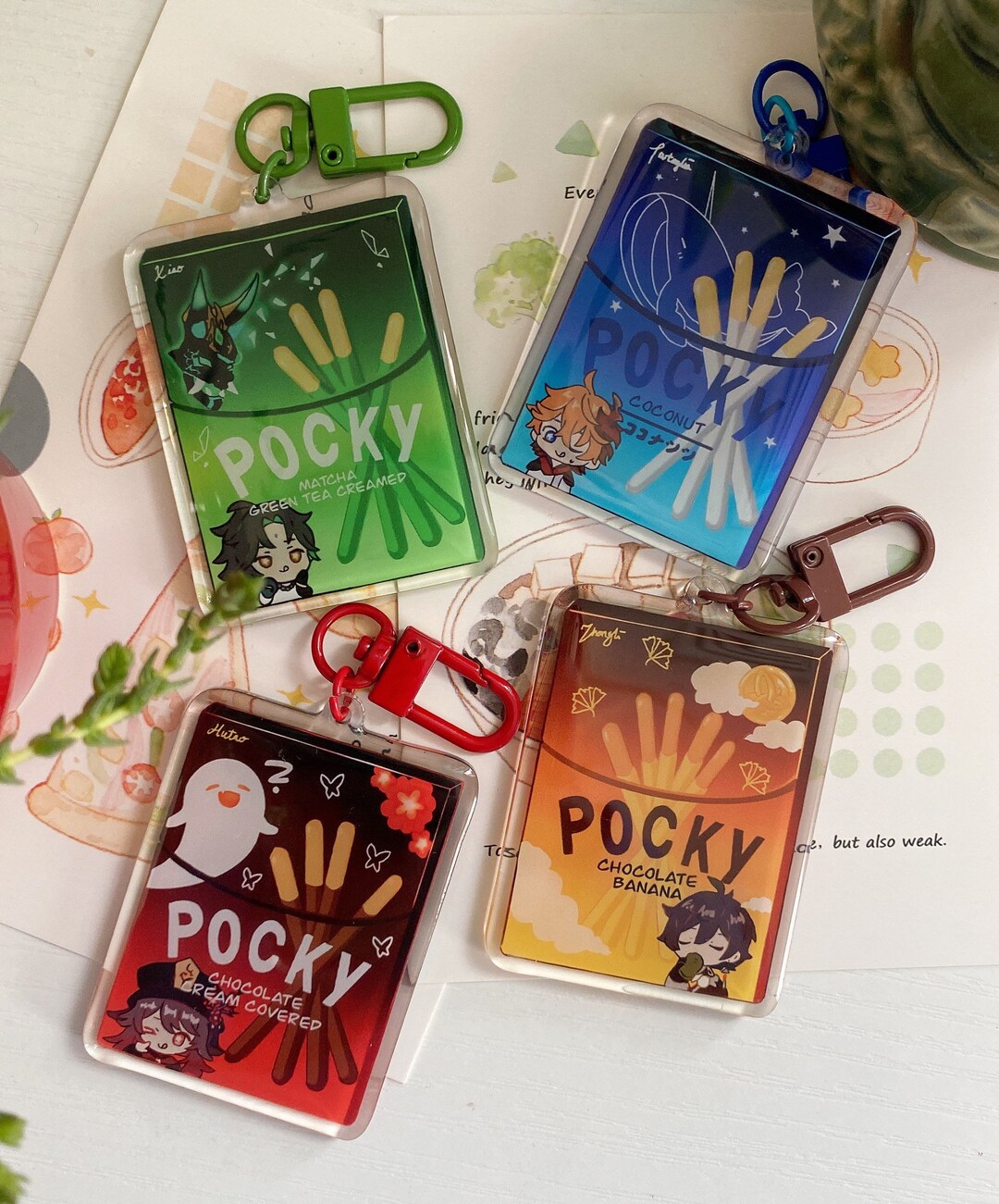 Genshin Impact Pocky Zhongli Xiao Hutao Childe Cartoon Keychains Charm ...